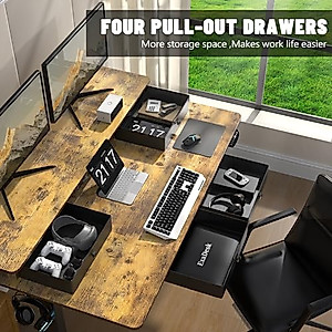 ExaDesk Electric Standing Desk, 63 * 30 Inches Adjustable Height with 4 Drawers, Double Storage Shelves Stand Up Desk, Home Office Workstation Sit Stand up Desk (Rustic Brown)