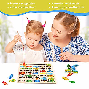 Slotic Magnetic Wooden Fishing Game Toy for Toddlers - Alphabet ABC Fish Catching Counting Learning Education Math Preschool Board Games Toys Gifts for 3 4 5 Years Old Girl Boy Kids