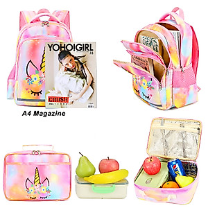 Girls Backpack for Kids Preschool Backpack with Lunch Box Kindergartern School Bookbags Set (Rainbow Unicorn)