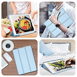 iMieet iPad 9th Generation Case 2021/iPad 8th Generation Case 2020 10.2 Inch with Pencil Holder, iPad 7th Gen 2019 Case with Soft Baby Skin Silicone Back, Auto Wake/Sleep Cover (Sky Blue)