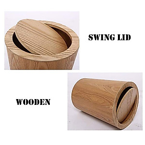 Wood Trash Can Wastebasket,Household Bathroom Living Room Trash Bin,Narrow Space Garbage Can,Wood Waste Bin with Swing Lid Round Trash Can Kitchen Garbage Basket for Bedroom