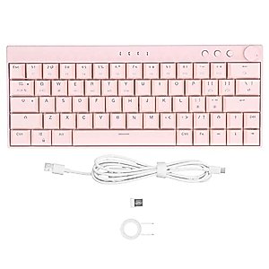 Yoidesu Wireless Mechanical Gaming Keyboard, Pink 64 Keys Plus Wireless RGB Backlight Mechanical Keyboard 3 Modes 2.4G/BT 3.0, 5.0/Type c Wired Gaming Keyboard with Knob RGB(Red Switch)