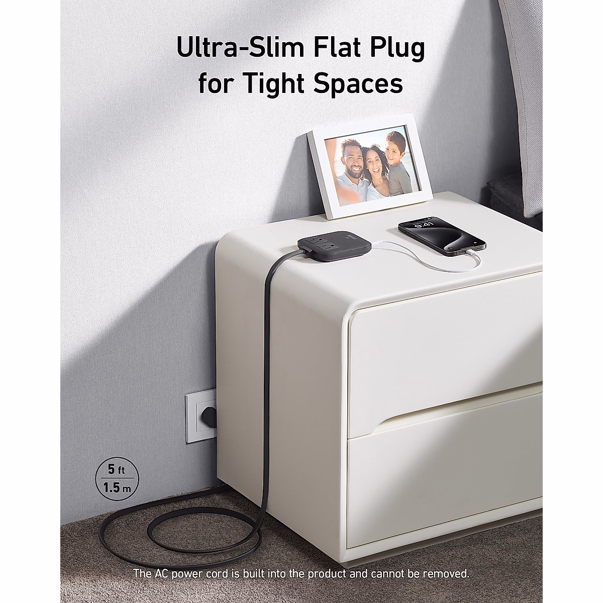 Anker Nano Charging Station(67W Max), 6-in-1 USB C Power Strip for iPhone 15/14 and MacBook, with Flat Plug and 5ft Thin Undetachable Extension Cord,2 AC,2 USB A,2 USB C, for Home&Office(Black Stone)