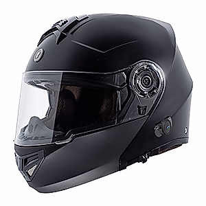 TORC T27B Full Face Modular Motorcycle Helmet with Integrated Blinc Bluetooth (Solid Color-Flat Black)