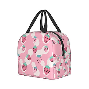 Insulated Lunch Bag Reusable Lunch Box, Cooler Lunch Tote Bag With Front Pocket for Women Men Picnic Office Work, Simple Strawberry Print