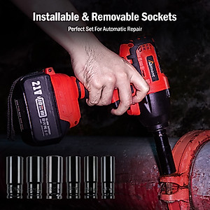 Aiment Cordless Impact Wrench 1/2 inch, 550 Ft-lbs Max Torque(700NM), 21V 3000RPM Brushless Power Impact Gun, 4.0Ah Li-ion Battery with Fast Charger, 6Pcs Sockets, Electric Impact Driver for Car Home