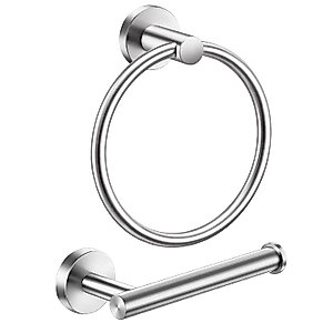 Pynsseu Brushed Nickel Toilet Paper Holder and Hand Towel Ring, 2 Pieces Bathroom Accessories SUS 304 Stainless Steel Wall Mount Hardware Set
