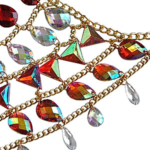 Aiosy Boho Body Chain Bra Gold Sexy Rhinestone Bikini Bra Body Halter Backless Sequins Chain Bra Beach Body Accessories Jewelry for Women (Red)