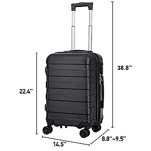 SUPER DEAL 21 Inch Carry On Luggage Hardside Expandable Luggage with Spinner Wheels, Height Adjustable Handle and Side Feet Lightweight Waterproof Suitcase for Business Trips and Travel, Black