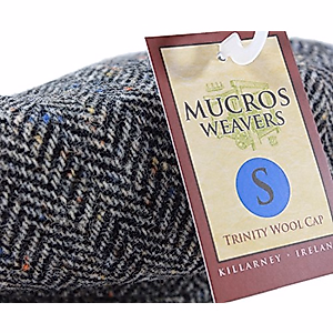 Mucros Weavers Men’s Irish Flat Cap Wool Grey Herringbone Made in Ireland Medium