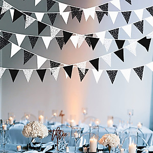 10M/32Ft White Pennant Banner Fabric Lace Triangle Flag Cotton Bunting Garland Streamers for Wedding Chistmas Birthday Anniversary Party Home Nursery Outdoor Garden Hanging Festivals Decorations