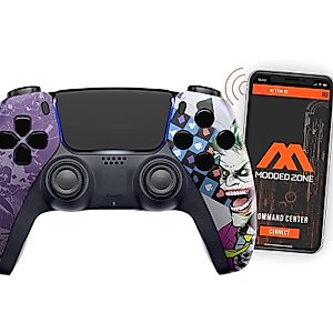 Joker Cards Custom Rapid Fire, Anti Recoil, Macros MODDED Wireless Controller for PS5 & PC - Unique Smart Mods for ps5 controller controlled by the APP. Best for FPS Games. Enhanced Gaming Experience