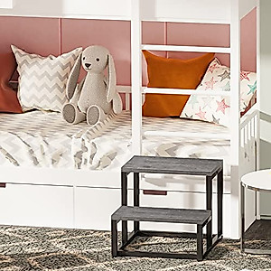 Snughome Wooden Step Stools for Adults Kids, Steping Stool for High Bed with 500 LB Load Capacity, Bedside Step Stool for Bedroom, Bathroom and Kitchen, Self-Assembly(Grey)