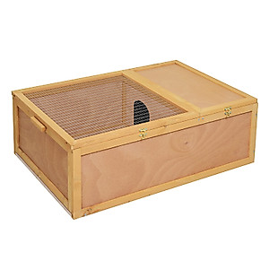 PawHut 37" Wooden Tortoise House Turtle Terrarium/Small Reptile Enclosure with Two Room Design, Natural