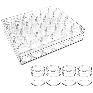 Famgee 30 Bottles Small Clear Plastic Bead Storage Containers with Lid Jewelry Diamond Embroidery Storage Box Organizer Holder Nail Arts Display Sewing Cosmetic Nail Glitter Powder