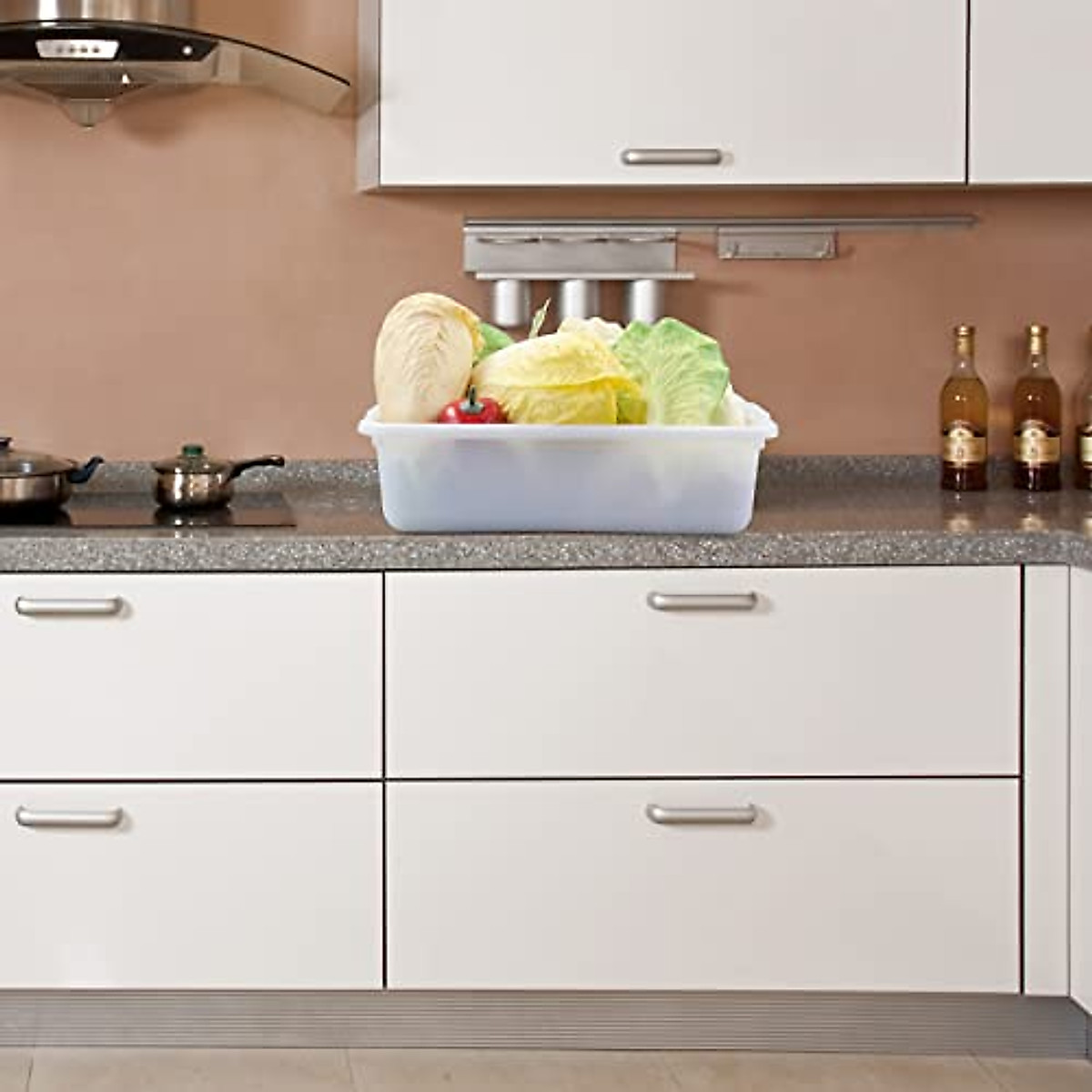 Gloreen 4-Pack Commercial Bus Tubs, 8 L, White Wash Basin Plastic Dish Pan