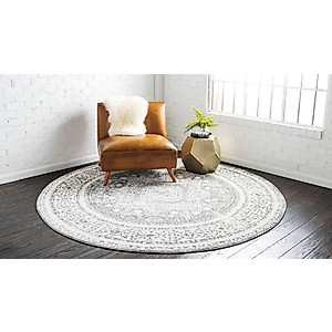 Unique Loom Rosso Collection Traditional, Medallion, Distressed, Bohemian, Vintage, Southwestern Area Rug, 4 ft x 4 ft, Gray/Ivory