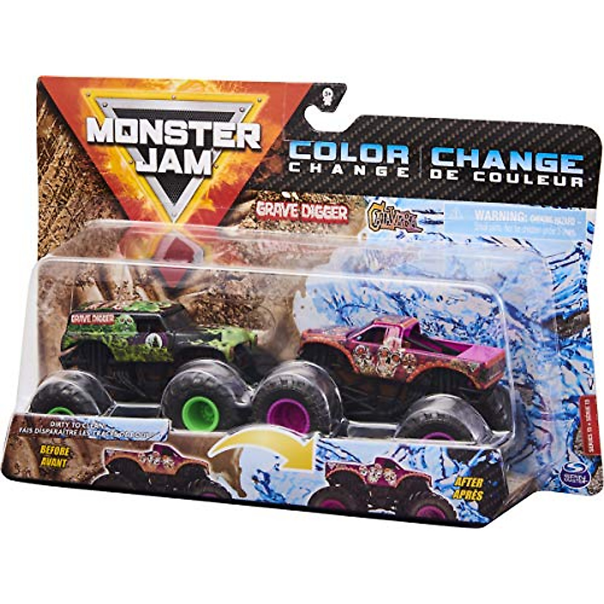 Monster Jam, Official Grave Digger vs. Calavera Color-Changing Die-Cast Monster Trucks, 1:64 Scale