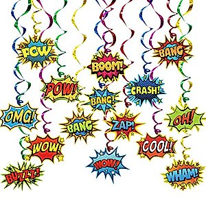Superhero Party Supplies Decorations 30 Pack Foil Ceiling Hanging Swirls Streams Party Banner Decor for Kids Adults Fashion Hero Birthday Celebrating Party Events Baby Shower Room Wall Decor 30 Counts