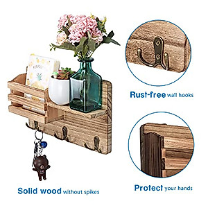 TocTen Key Hooks, Solid Wooden Key Holder for Wall Decorative, Wall Mounted Keys and Mail Organizer with 3 Metal Key Rack, Mail Organizer for Entryway, Front Door, Hallway (Light Brown)