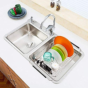 SANNO Over The Sink Dish Drainer Dish Drying Rack+Stackable Storage Baskets Cubby Bins for Kitchen
