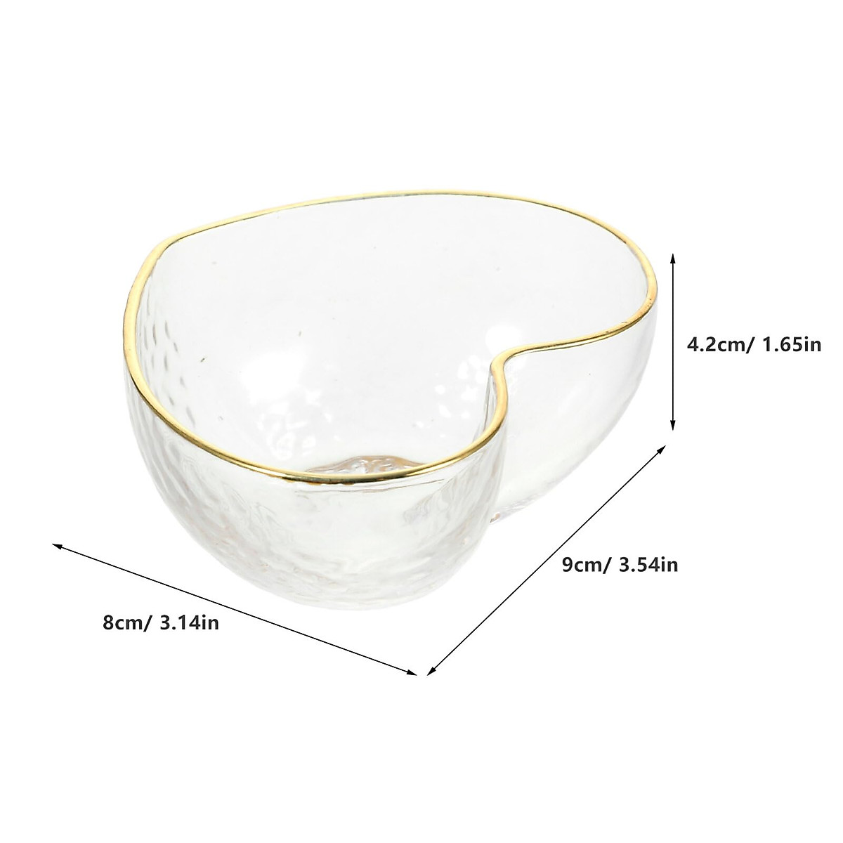 Luxshiny Glass Crystal Dessert Bowl Heart Bowl Salad Apetizer Serving Dish with Golden Trimming for Serving Fruit Salad Snack