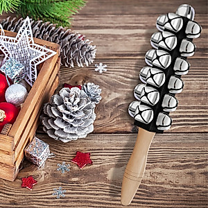 2 Pieces Christmas Hand Jingle Bells Wooden Handle Sleigh Bell Christmas Stick Jingle Shaker Rattles Percussion Musical Bell Instruments for Kids Handheld Bells Holiday Xmas Toys (Black)