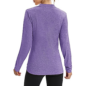 COOrun Long Sleeve Workout Shirts for Women Yoga Athletic Casual Tops Gym Running Breathable Shirt Quick Dry Purple_ Large