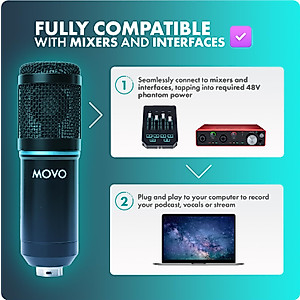 Movo PodPak4A 4-Pack Universal XLR Condenser Microphone Podcast Equipment Bundle for 4 - Includes Cardioid Mics, Desk Mount Stands, Shock Mounts, Pop Filters, and Audio Cables - Podcasting, YouTube