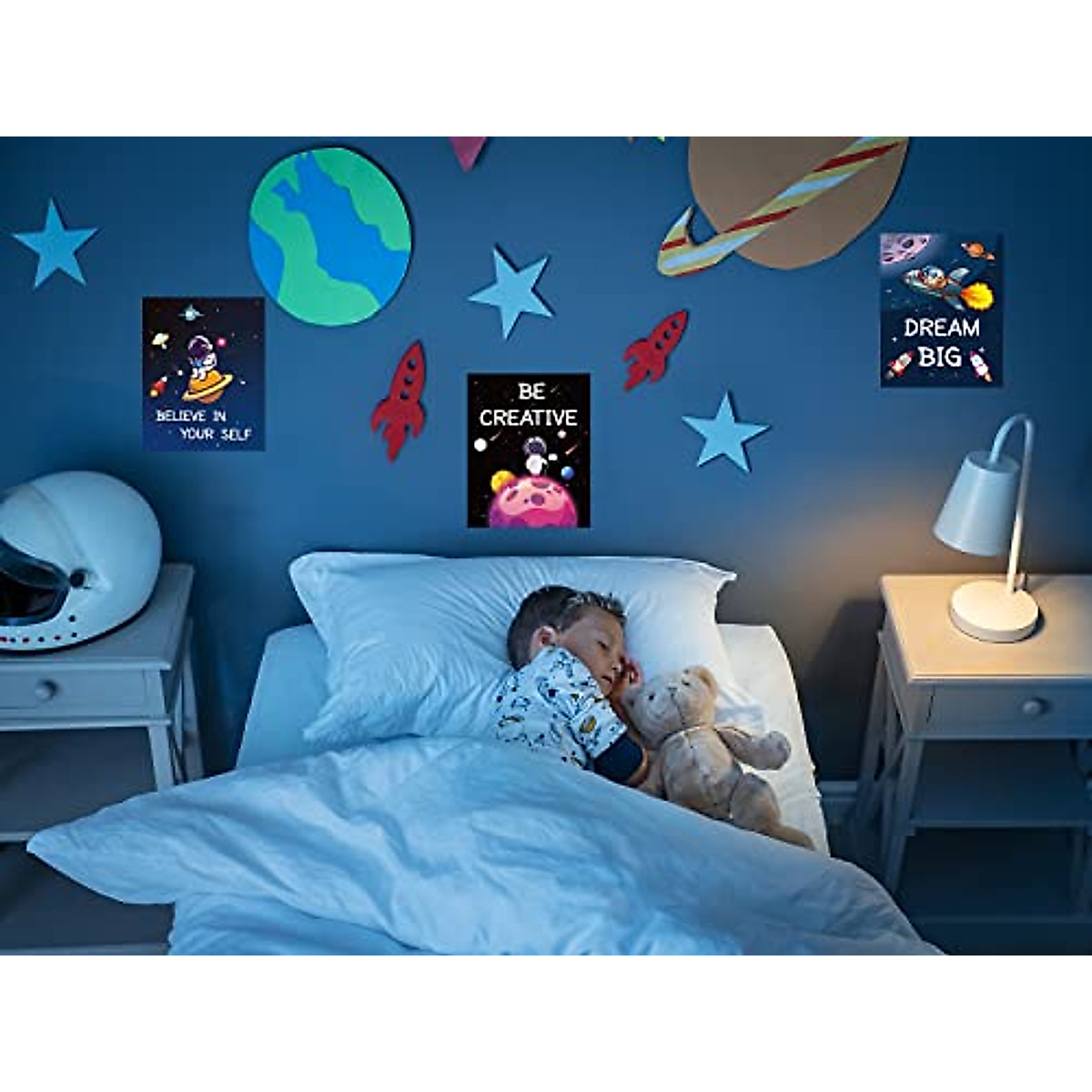9 Pieces Outer Space Wall Art Prints Spaceship Planet Rocket Posters Decor Motivational Quote Inspirational Pictures for Kids Nursery Bedroom Boys Playroom Classroom College Dorm 8"x 10" UNFRAMED
