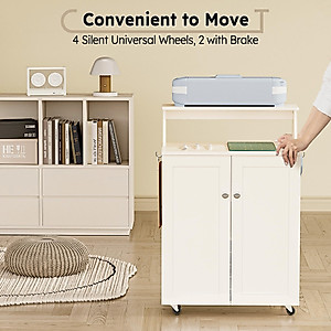 𝐂𝐫𝐚𝐟𝐢𝐭 Craft Cart Storage Cabinet Compatible with Cricut Machine, Rolling Crafting Table Furniture with Vinyl Roll Holder Organizer Desk Workstation for Craft Room Home Organization, Ivory