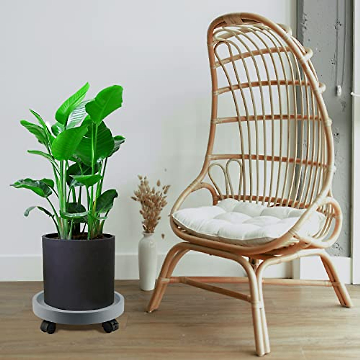 JOIKIT 4 Pack 13 Inch Round Plant Caddy with 4 Lockable Wheels, 132 Lbs Capacity Heavy Duty Rolling Plant Stand, Wheeled Planter Saucer Tray Trolley for 11.8 Inch Planter Pot Indoor Outdoor, Grey