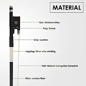 Kmise Violin Bow Stunning Fiddle Bow Carbon Fiber for Violins (4/4, Black)