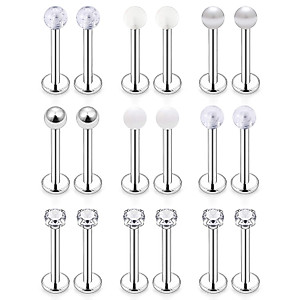 SCERRING 14 Gauge Cheek Rings Piercing Clear Cubic Zirconia Tongue Ring Body Piercing Jewelry Retainer 16mm 5/8Inch 18PCS Silver