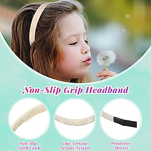 3 Colors Tortoise Shell Headband Set: Wide Acetate, Resin, Skinny Thin Headbands with Teeth for Women and Girls (White Laser, Leopard, Ivory)