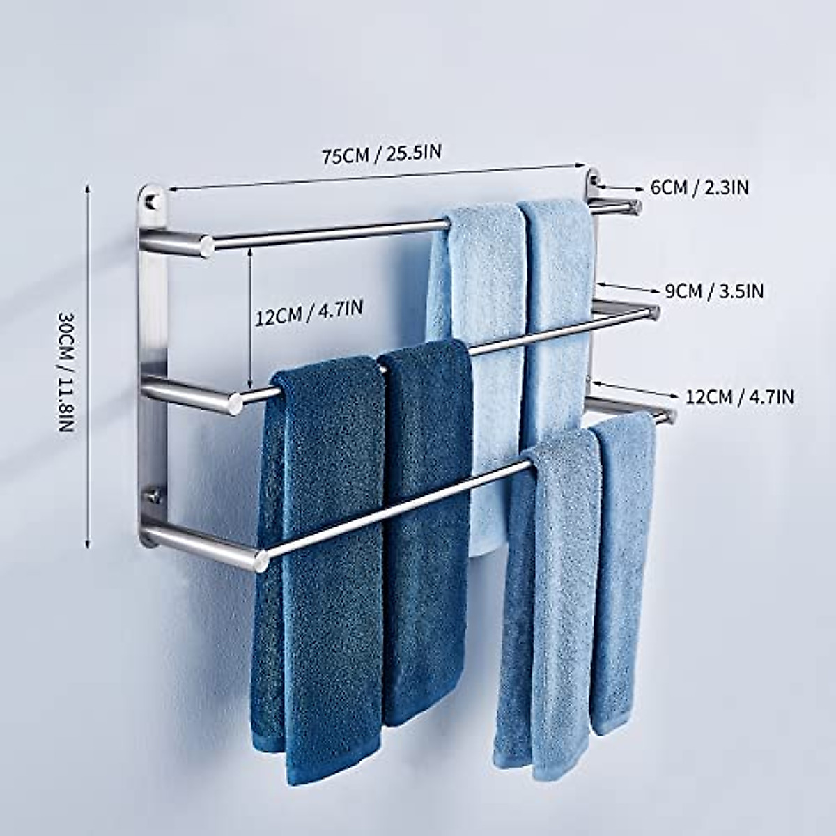 Bath Towel Bar 3-Tiers with Hook 30-Inch 304Stainless Steel Wall Towel Rack for Bathroom Wall Mounted Towels Shelves,Towel Ladder Holder Brushed Finished (Silver 2)
