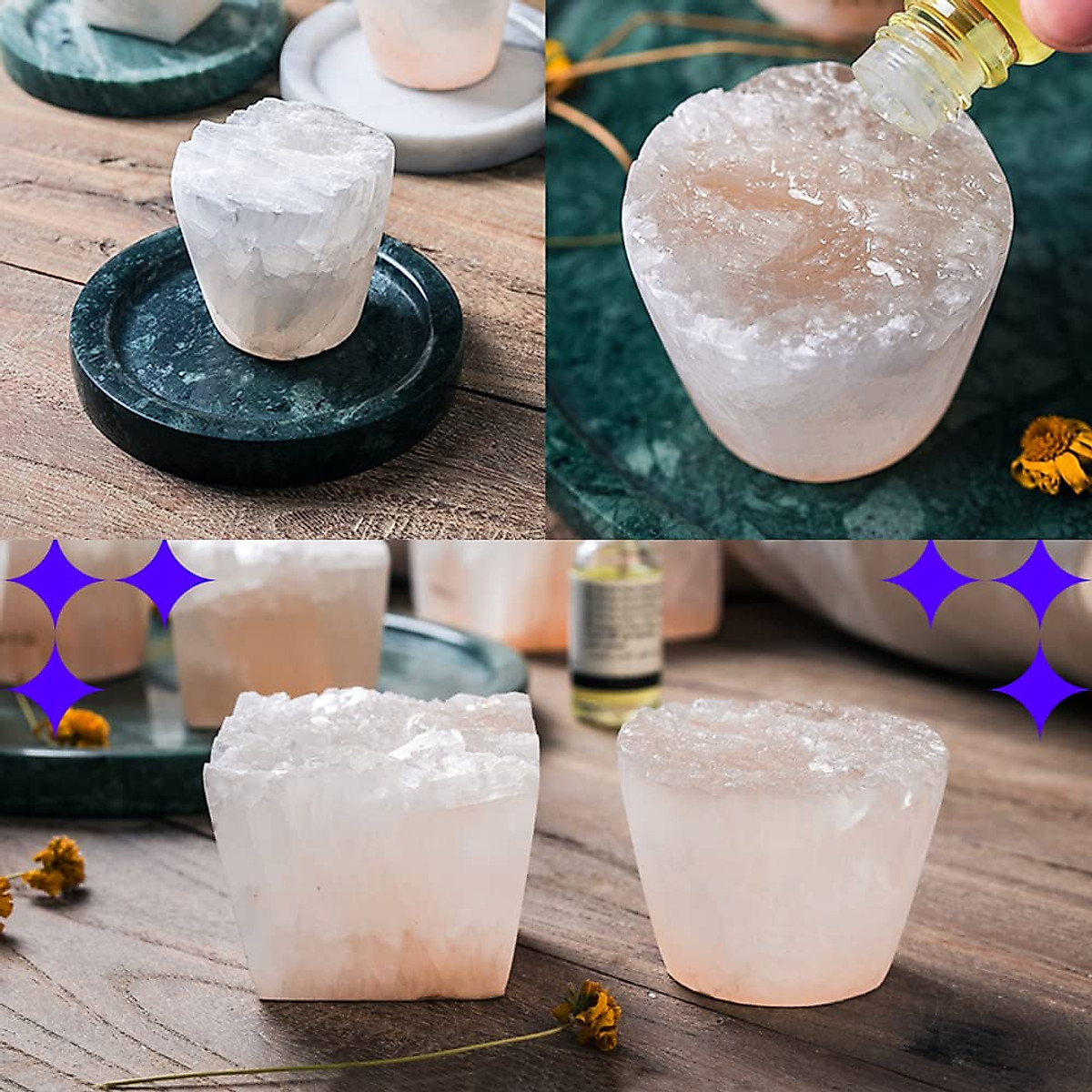 Nature Crystal Passive Diffuser Stone Essential Oil Diffuser Hand Carved Selenite Stone Diffuser Non Electric Oil Diffuser - Perfect for Meditation Reflection Bedroom Decoration (1, Cylindrical)
