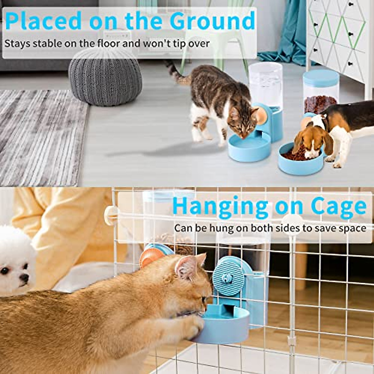 Kenond 40oz Hanging Automatic Pet Food Water Dispenser, Auto Gravity Pet Feeder and Waterer Set, Cage Cat Food Bowl Dog Feeding Station for Puppy and Kitten Rabbit Chinchilla Hedgehog Ferret …