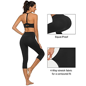 Stelle Womens High Waisted Legging Yoga Pants with Pockets for Workout (Cotton Like Softness-Black, Large)