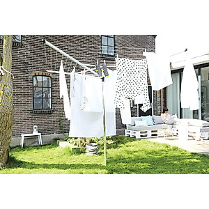 Brabantia Topspinner Outdoor 4 Arm Spinning Clothesline Rotating, Folding Clothes Drying Rack + Ground Spike, 164 Feet, Metallic Gray