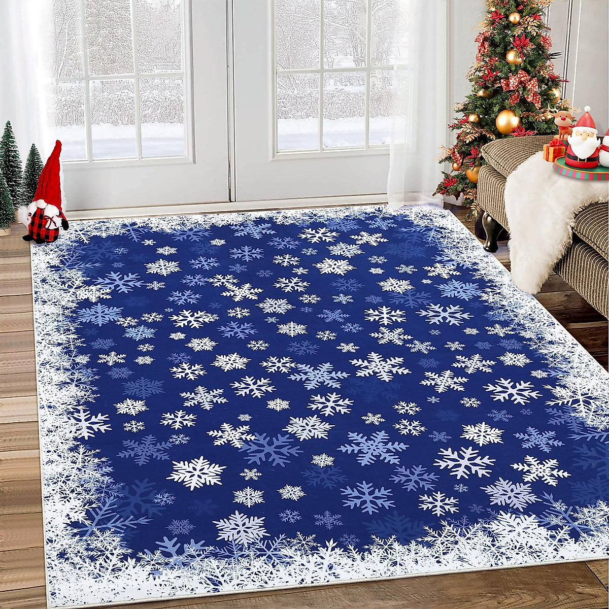 CAROMIO Christmas Rug 4x6 Blue Area Rug Machine Washable Living Room Carpet Xmas Decor Accent Area Rug Non Slip Low Pile Soft Rug for Dining Room, Blue