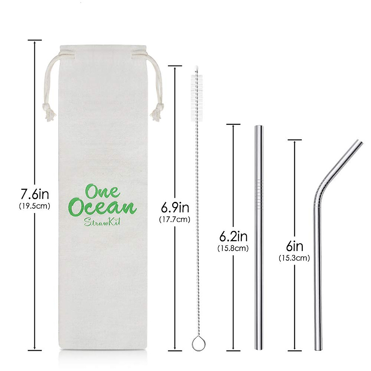 Teivio 8 Pack Short Stainless Steel Straws 6.25 inch and 6 inch Metal Reusable Straws with Silicone Tips and Case, Cleaning Brush and Carry Bag for Cocktail Glasses, Kids, Small Cups(Silver)