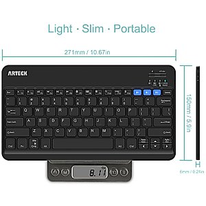 Arteck HB220B Universal Backlit 7-Colors & Adjustable Brightness Multi-Device Slim Portable Wireless Bluetooth 3.0 Keyboard for iOS, Android, Windows Tablet PC Smartphone Built in Rechargeable Battery