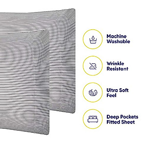 Queen Sheets Stripe Grey - 6 Piece 1500 Supreme Collection Fine Brushed Microfiber Deep Pocket Queen Sheet Set Bedding - 2 Extra Pillow Cases, Great Value, Queen, Classic Stripe Gray