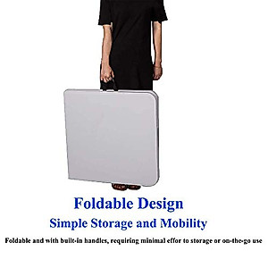AMIATCH Portable Folding Camping Table, 4ft Heavy Duty Picnic Table Fold in Half Plastic Picnic Desk with Handle for Indoor Outdoor