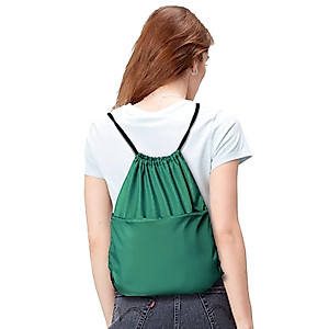 AirBuyW Drawstring Backpack, 210D Nylon Foldable Sports Gym Drawstring Tote Bag pack Sack W Zipper Side Pocket For Men Women Hunter Green