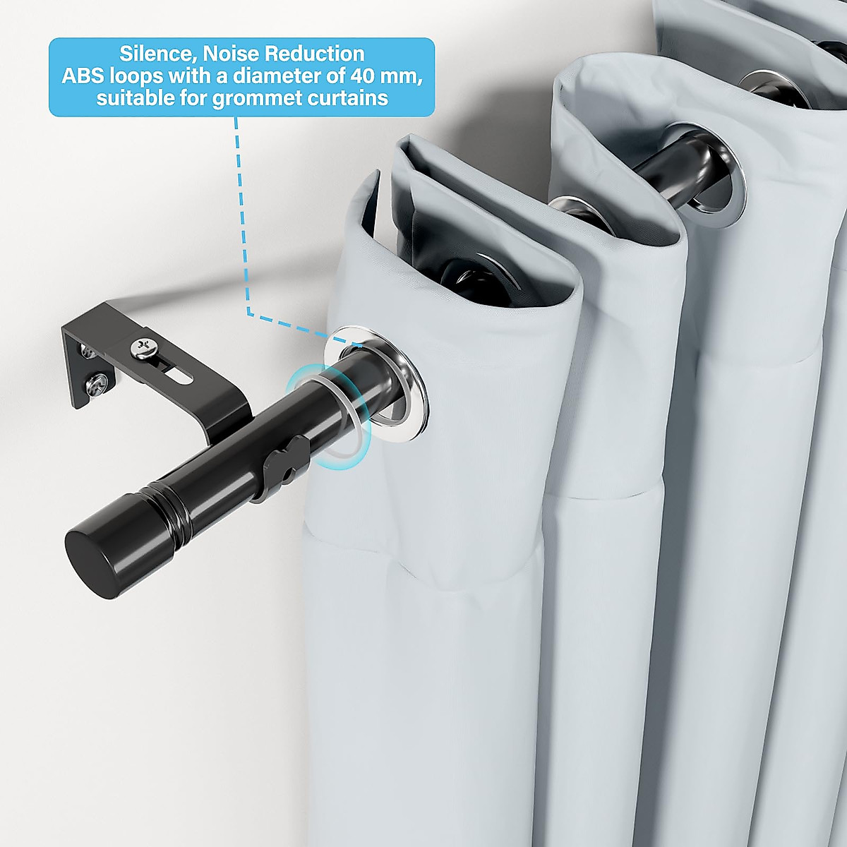 Curtain Rods for Windows 30 to 62 Inch, 1 Inch Black Curtain Rod Set, Stainless Steel Heavy Duty Drapery Rods with Adjustable Brackets for Room Divider, Bedroom, Living room, Kitchen, Bathroom, Black