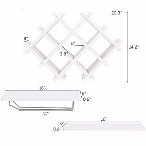 Giantex Wine Rack Wall Mounted Set of 5, Wood Wall Wine Shelf Racks with Glass Holder and Stemware Hanger, Hanging Wine Rack, Wine Storage Display Shelf for Home Bar Kitchen, White