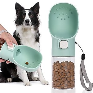 Colorday Handheld Dog Treat Dispenser Built-in Clicker & Treat Pouch, Hand Feeder for Puppy Training Walking Hiking Traveling (6.7 OZ, Green)