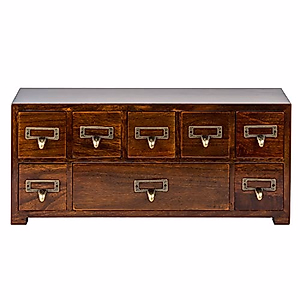 Label Holder Organizer Traditional Medicine Cabinet - Desktop Wide & Small Cabinet w/ 8 Drawers - Tabletop Apothecary Cabinet - Pre-Assembled Oriental Furniture - Vintage Card Catalog - Chest Drawer